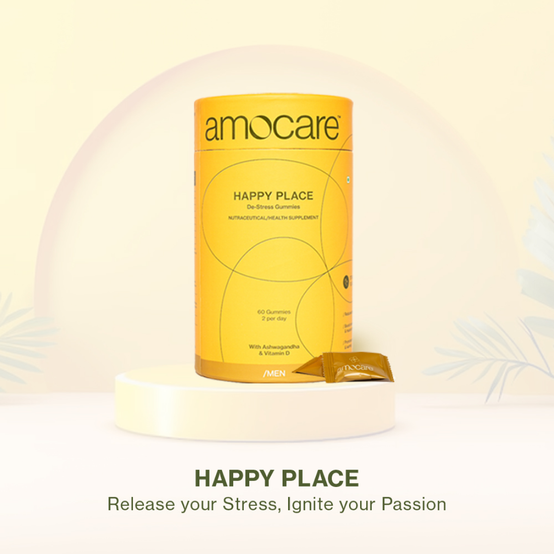 De-Stress Gummies for Men | Ashwagandha & Vitamin D Supplement | Amocare