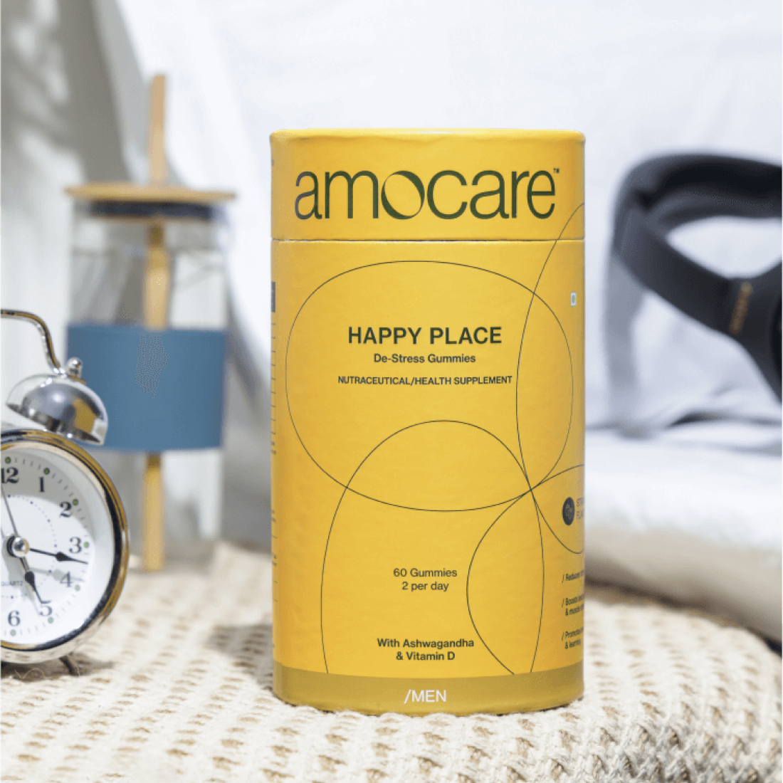 De-Stress Gummies for Men | Ashwagandha & Vitamin D Supplement | Amocare